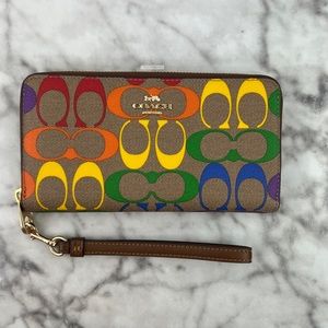 Coach | Bags | Coach Long Zip Around Wallet Wristlet In Rainbow ...
